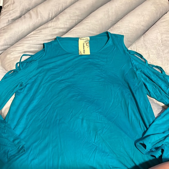 Southern Stitch | Tops | Turquoise Shoulder Cutout Long Sleeve | Poshmark